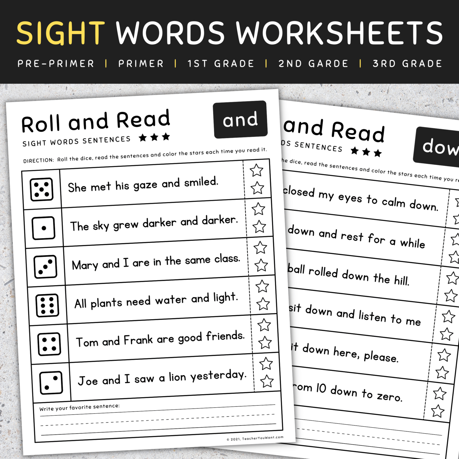 Sight Words Bundle: Pre-primer to 3rd Grade Roll & Read Sight Word ...