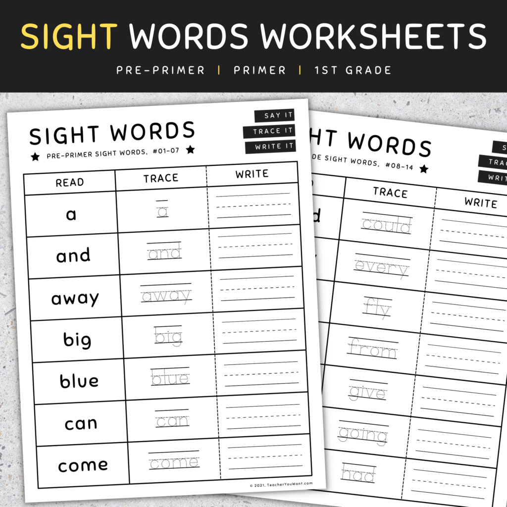 Sight Words: Read, Trace and Write Worksheets, Pre-K to 1st Grade, [SET ...