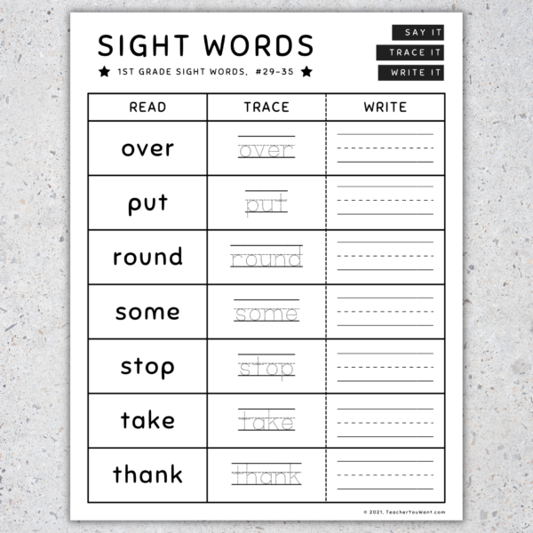 Sight Words: Read, Trace and Write Worksheets, Pre-K to 1st Grade, [SET ...