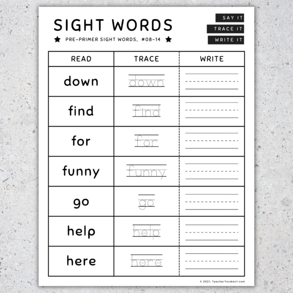 Sight Words: Read, Trace and Write Worksheets, Pre-primer Primer, [SET ...