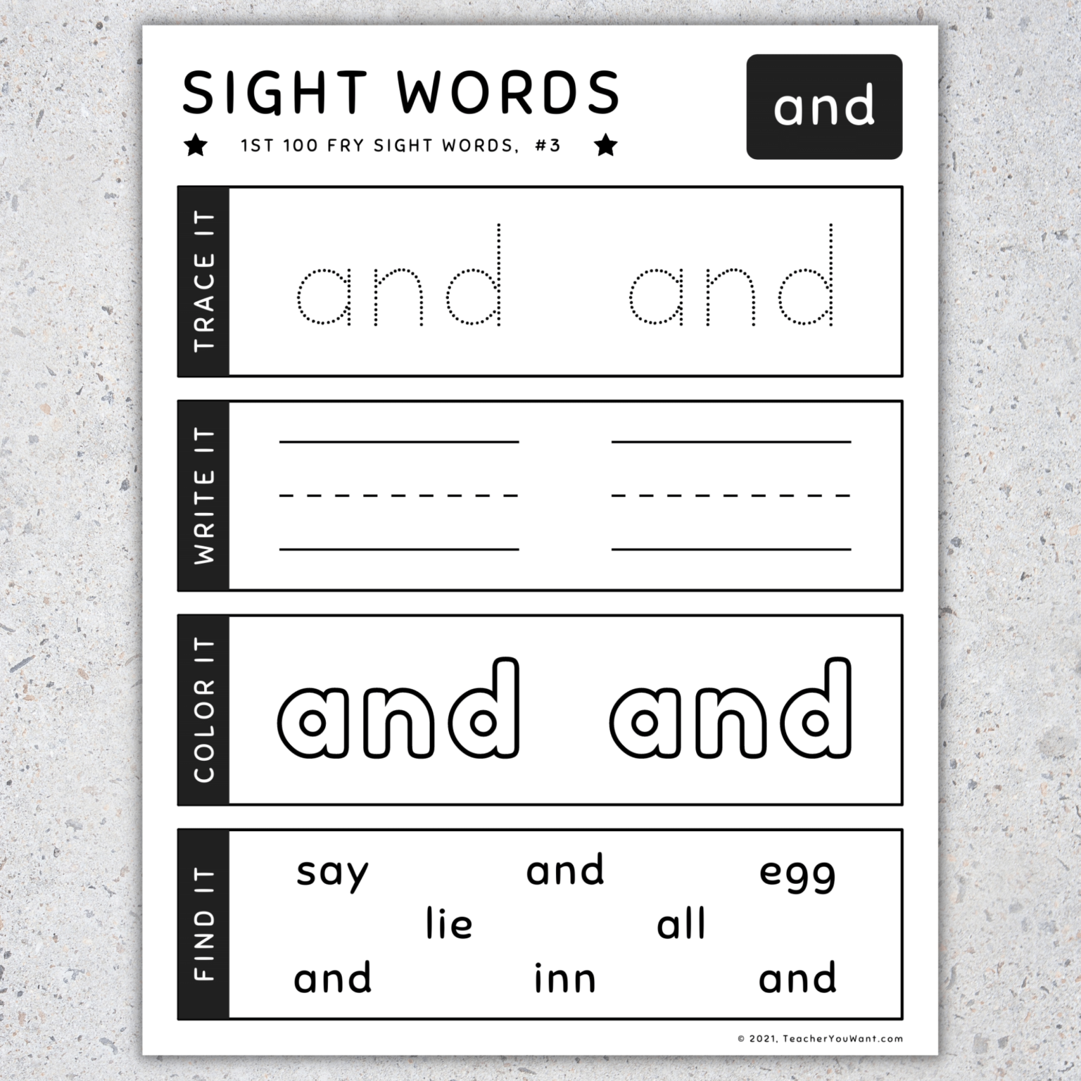Fry Sight Words, 1-300: Trace, Write, Color, & Find It Worksheets, [SET ...