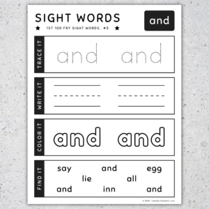 Fry Sight Words, 1-300: Trace, Write, Color, & Find It Worksheets, [SET ...