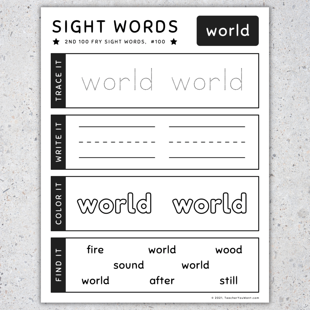 Fry Sight Words, 1-500: Trace, Write, Color, & Find It Worksheets, [SET ...