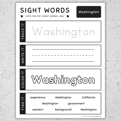 Fry Sight Words, 1-1000: Trace, Write, Color, & Find It Worksheets ...