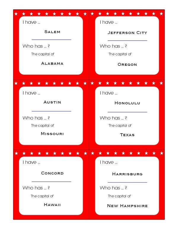 U.S. States & Capitals - I have... Who has? Game - Fun way to practice ...