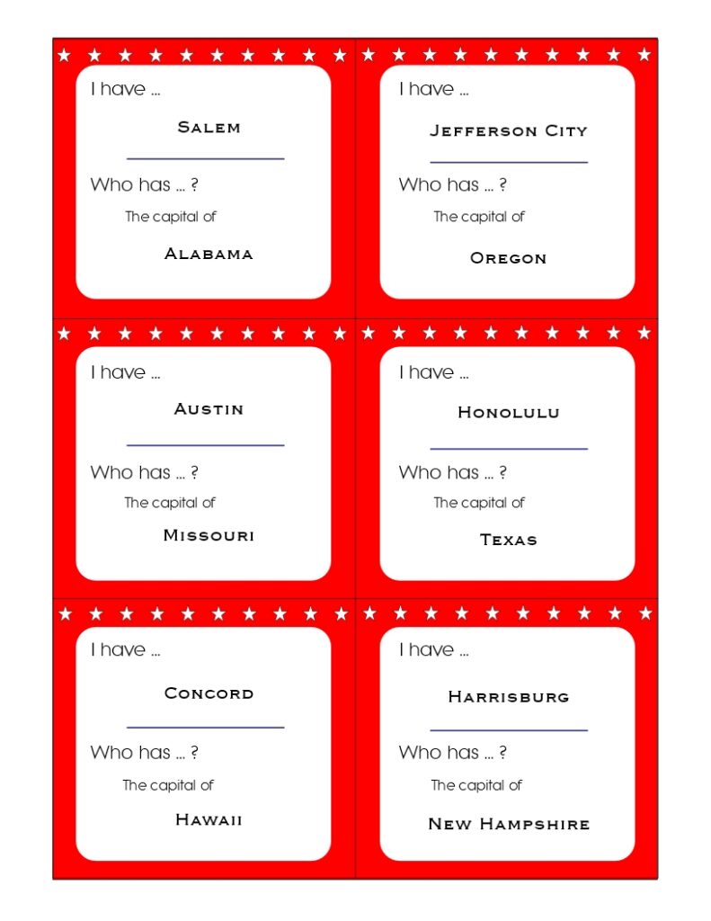 U.S. States & Capitals - I have... Who has? Game - Fun way to practice ...