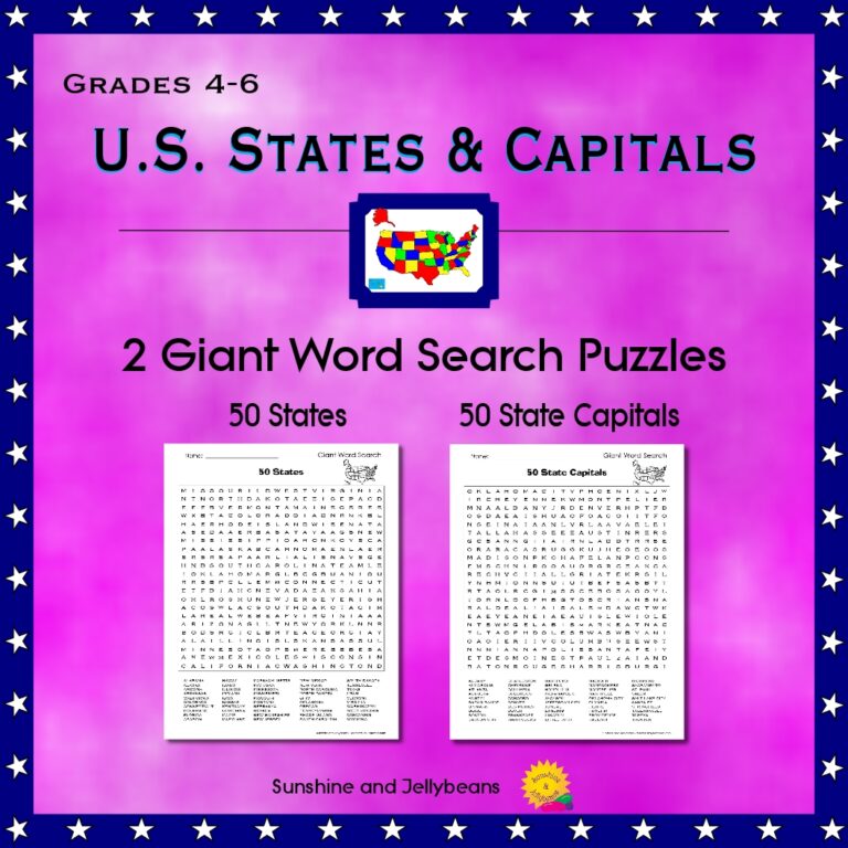U.S. States & Capitals - Giant Word Search Puzzles - Grades 4-6 - Fun ...