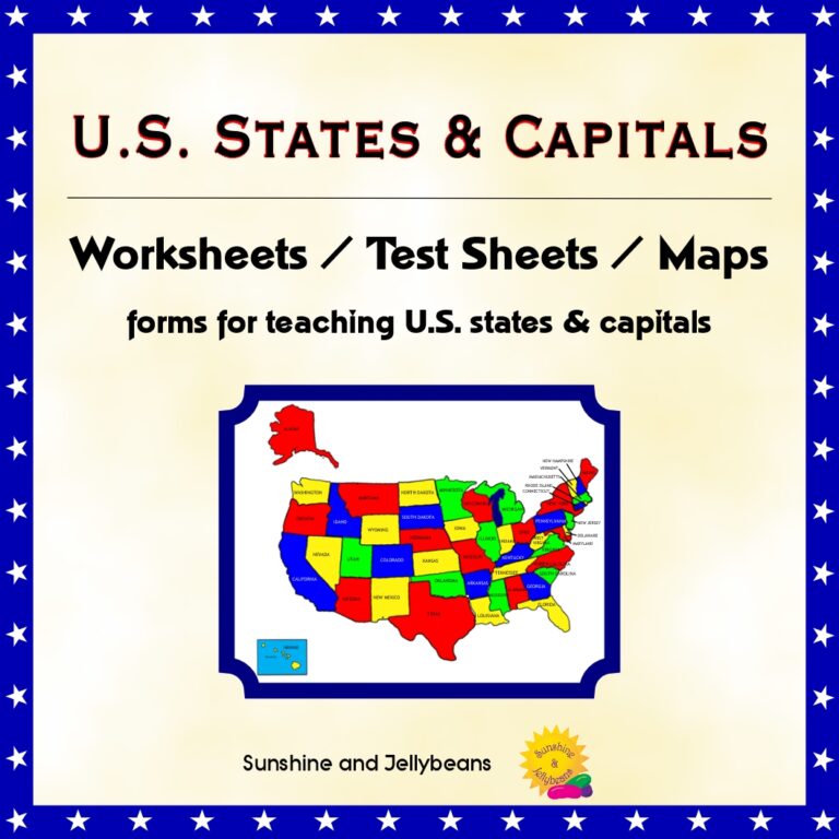 U.S. States & Capitals Worksheets, Test Sheets, Maps - U.S. Geography ...