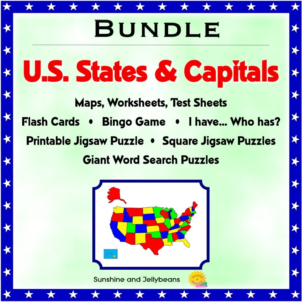 U.S. States & Capitals BUNDLE - Maps, Worksheets, FlashCards, Bingo ...
