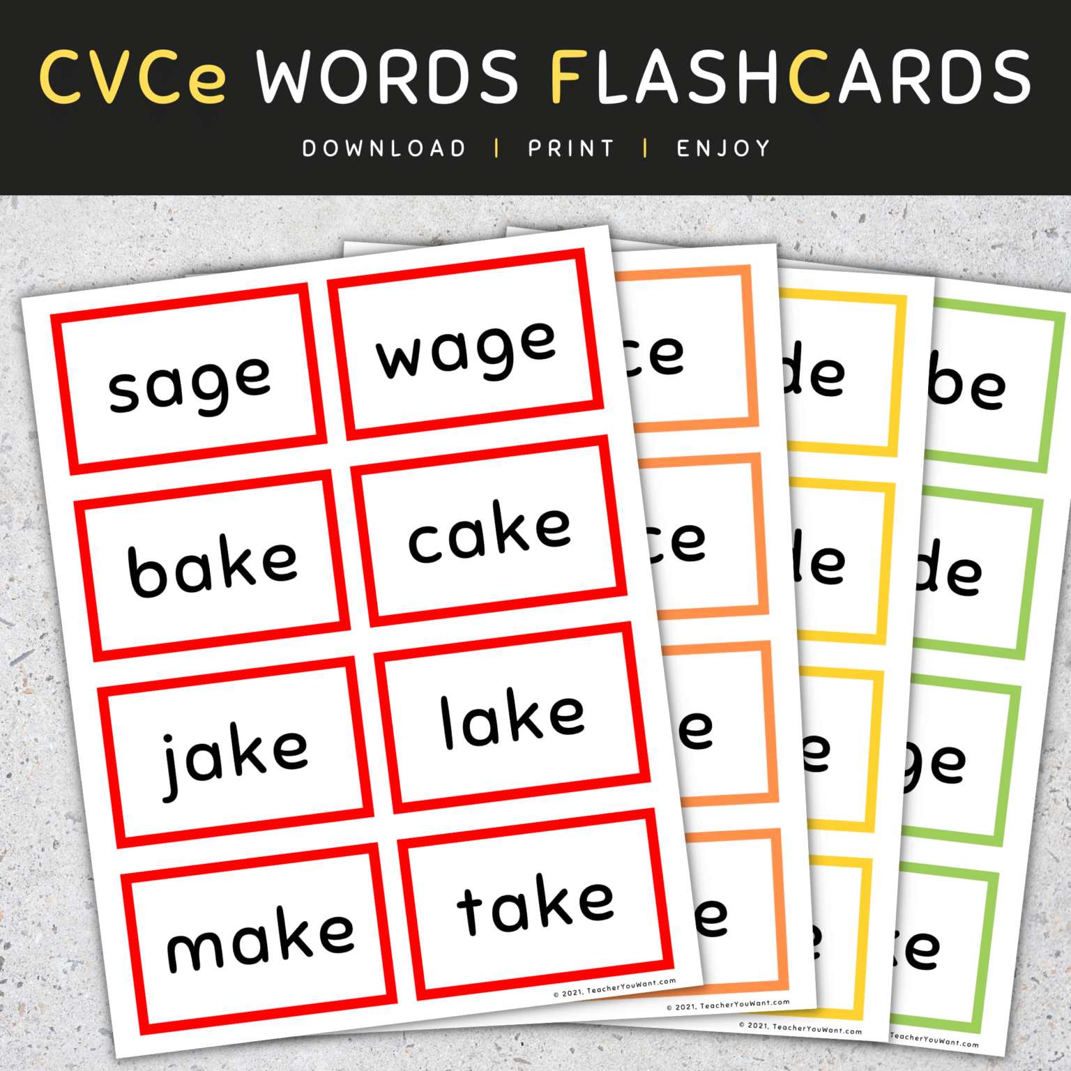 CVCe Words Flash Cards Long Vowels A I O U CVCe Words List SET 1 CVCe Words Flash Cards Long Vowels A I O U CVCe Words List SET 1