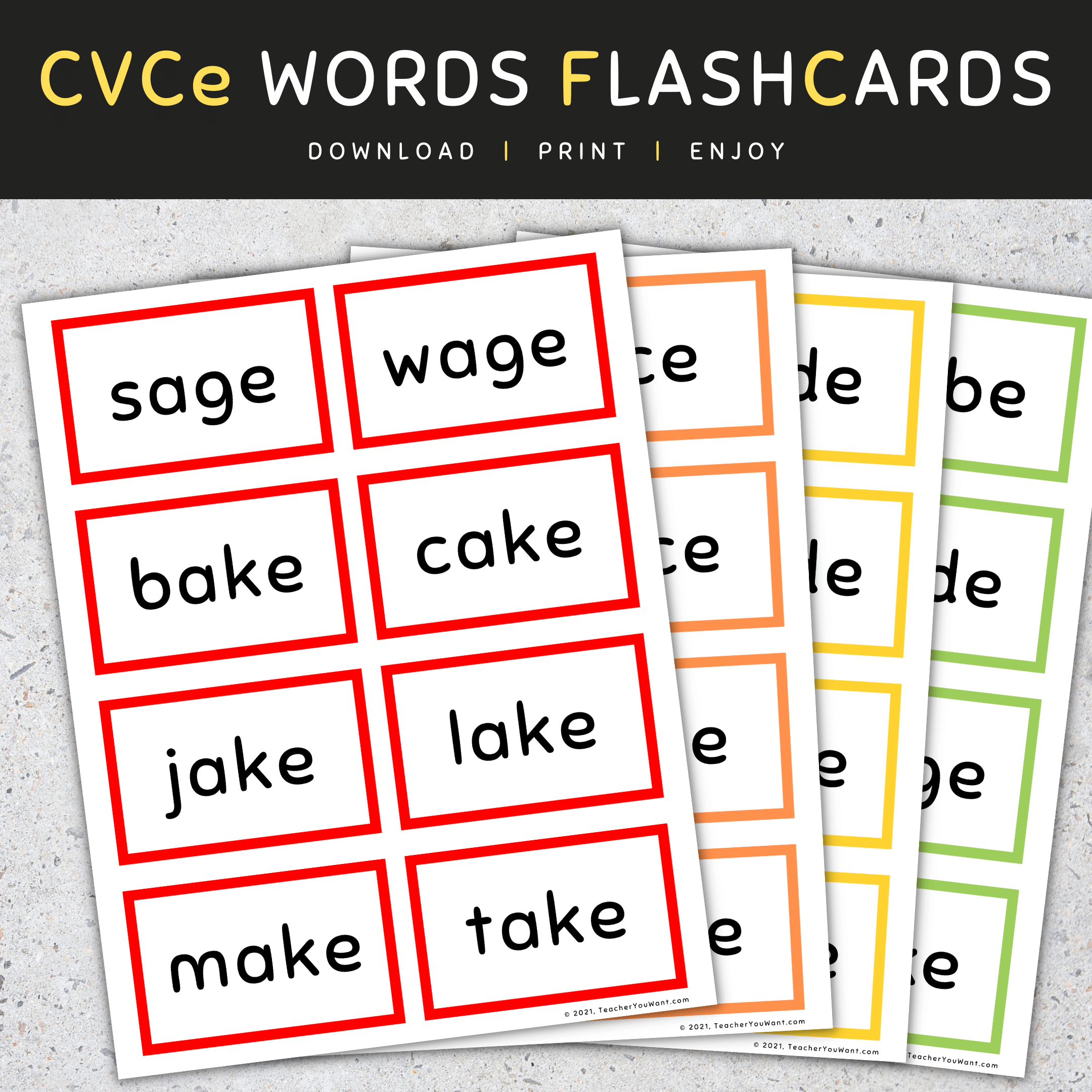 CVCe Words Flash Cards Long Vowels A I O U CVCe Words List SET 1