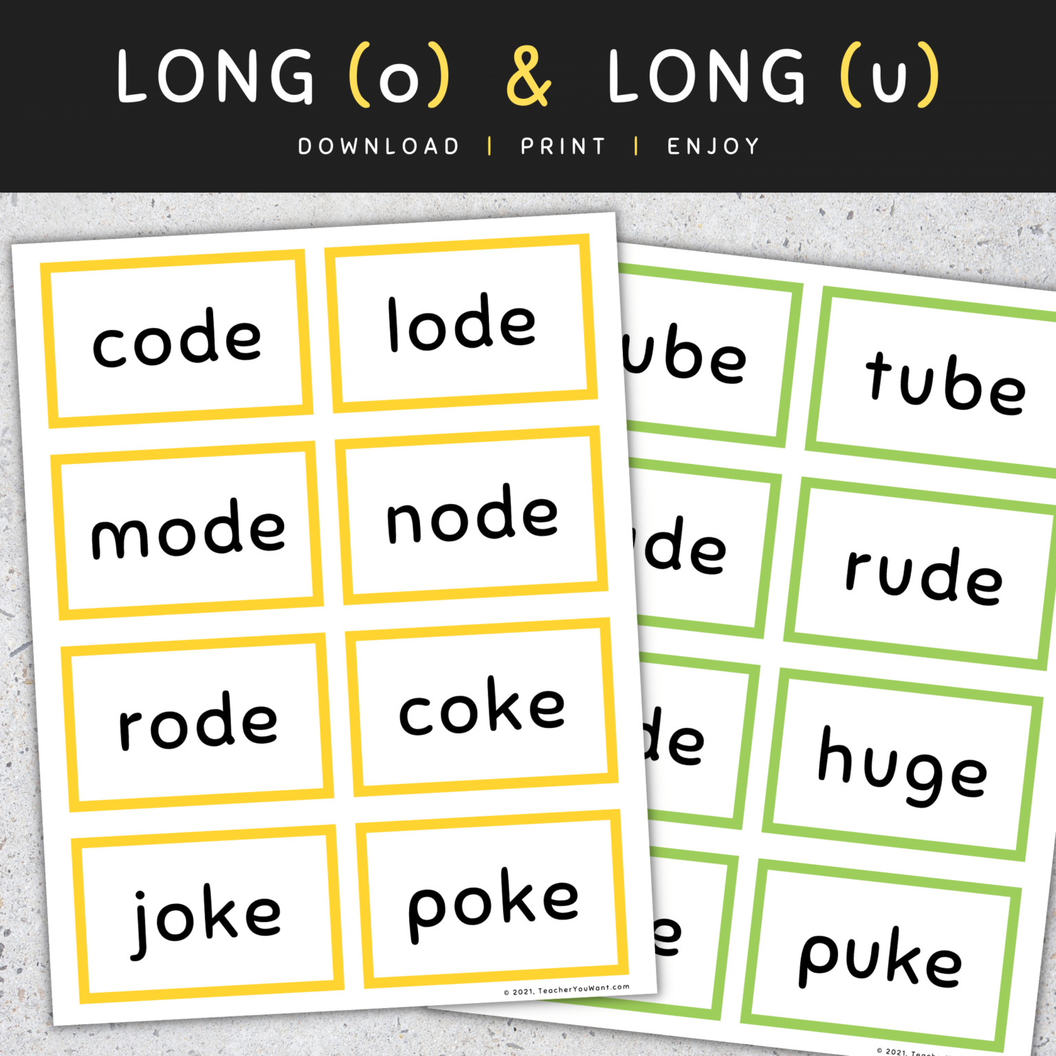 CVCe Words Flash Cards: Long Vowels (A I O U), CVCe Words List, [SET 1 ...