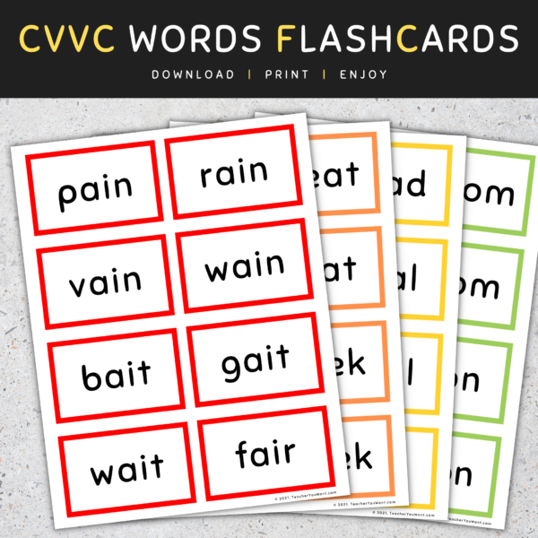 CVCC Words Flash Cards: Short Vowels (A E I O U), Boho Rainbow, [SET 3 ...