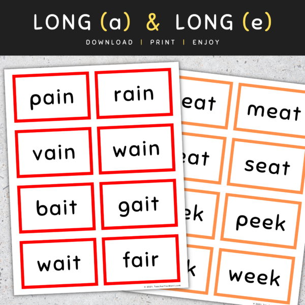 CVVC Words Flash Cards: Long Vowels (A E O U), CVVC Words List, [SET 1 ...