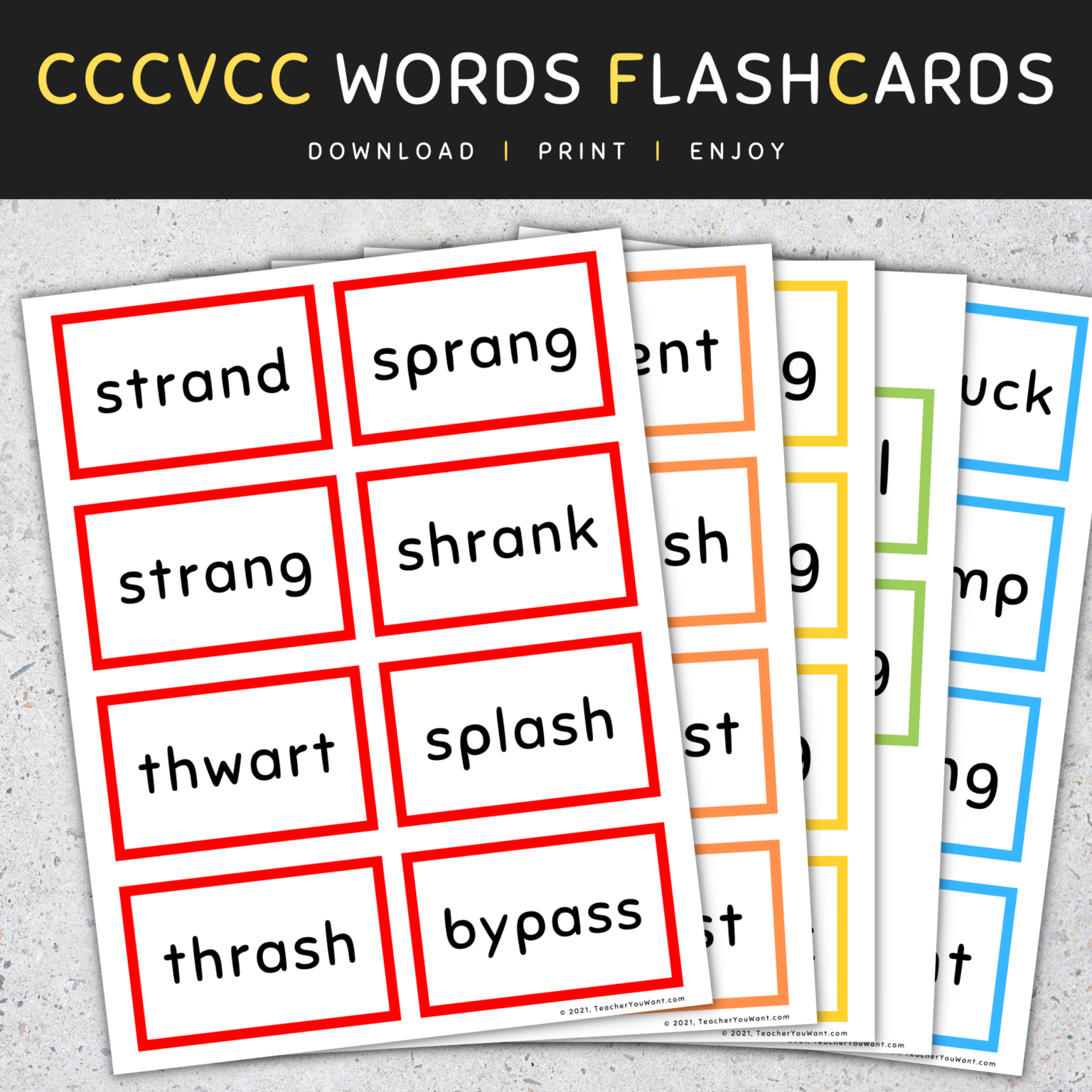 Flash Cards MEGA Bundle: CVC to CCCVCC Words, 10 Words Lists, [SET 1 ...