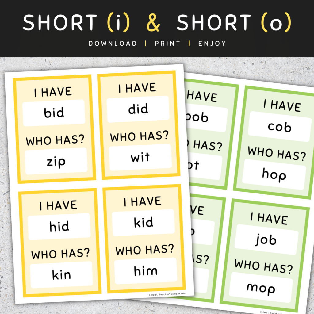 CVC Words Flash Cards: I Have Who Has, Short Vowels (A E I O U), [SET 2 ...