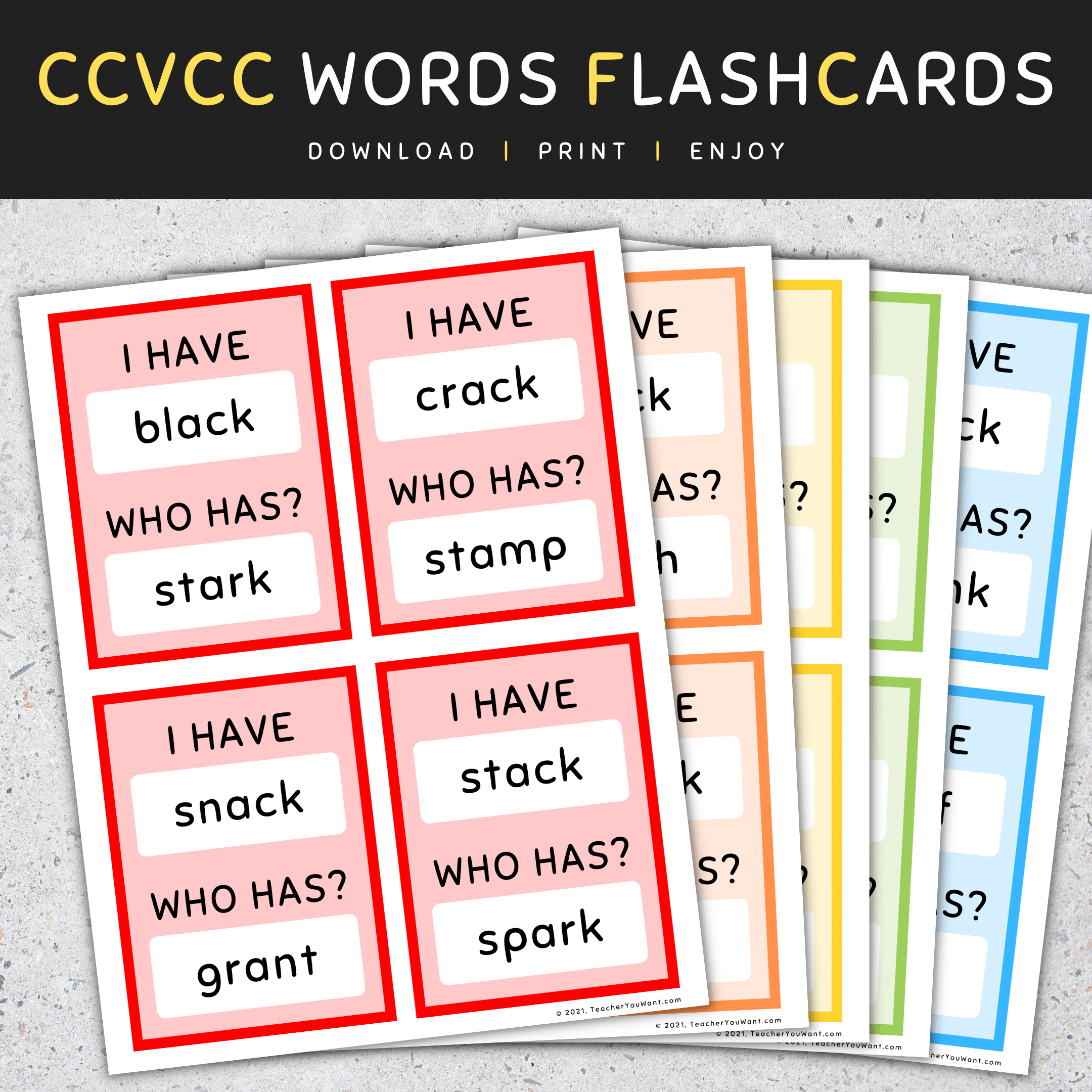 CCVCC Words Flash Cards I Have Who Has Short Vowels A E I O U SET CCVCC Words Flash Cards I Have Who Has Short Vowels A E I O U SET