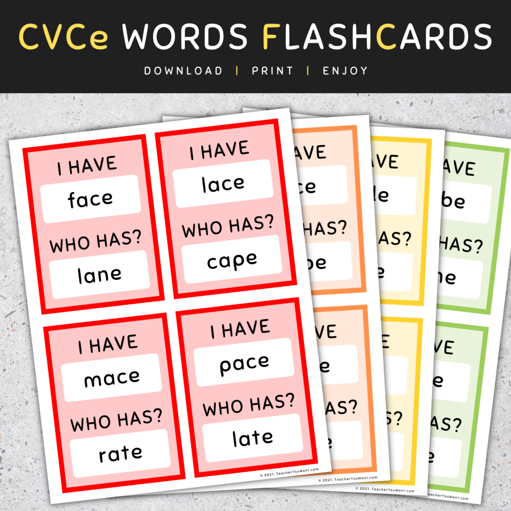 CVCe Words Flash Cards: I Have Who Has, Long Vowels (A I O U), [SET 2 ...