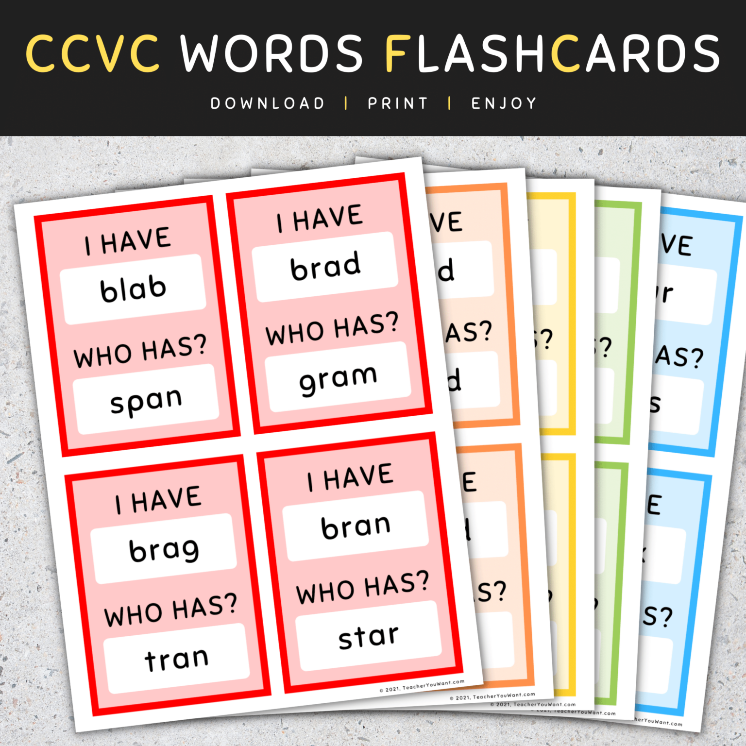 Flash Cards Bundle: CVC, CVCC, CCVC Words Flashcards, I Have Who Has ...