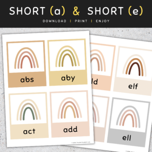 VCC Words Flash Cards: Short Vowels (A E I O U), Boho Rainbow, [SET 3 ...