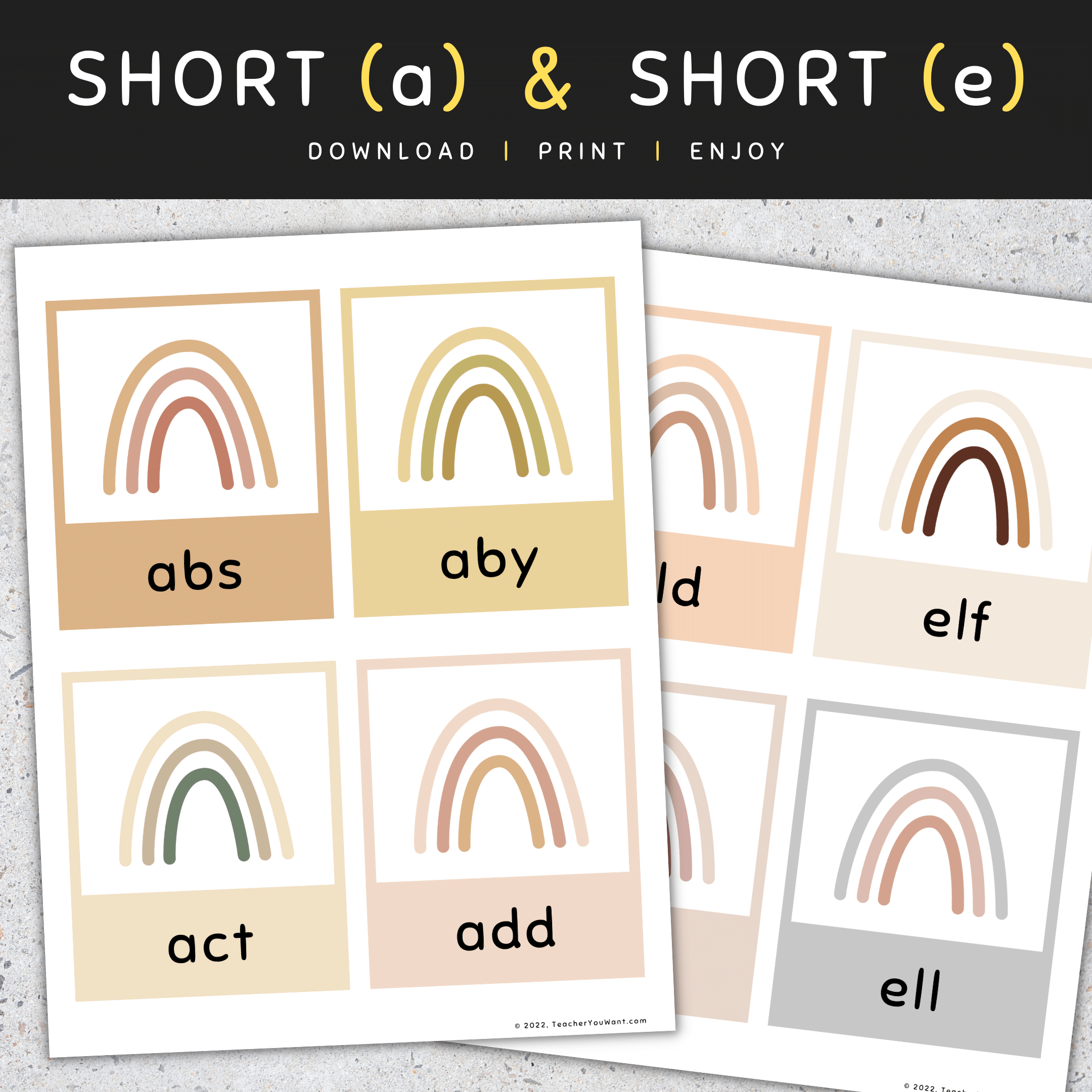 VCC Words Flash Cards: Short Vowels (A E I O U), Boho Rainbow, [SET 3 ...