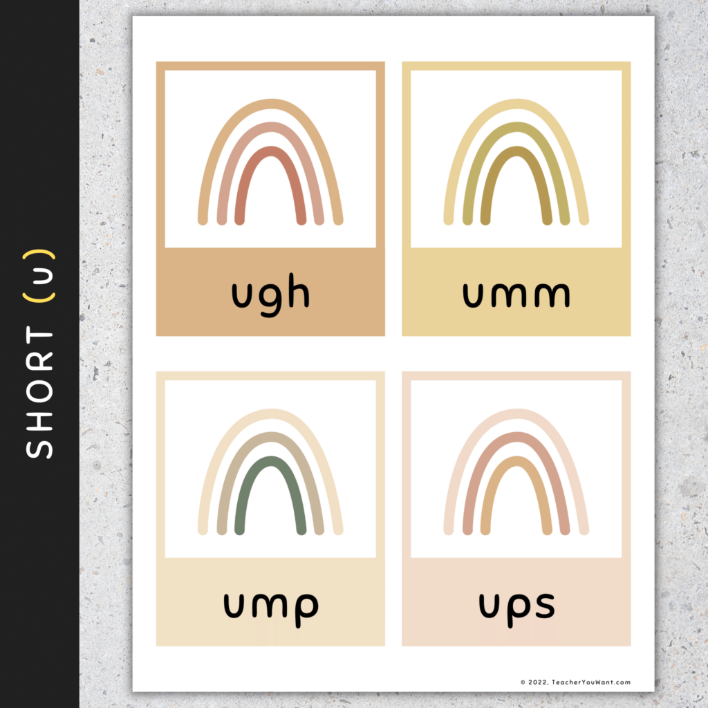 VCC Words Flash Cards: Short Vowels (A E I O U), Boho Rainbow, [SET 3 ...