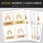 CCCVC Words Flash Cards: Short Vowels (A E I O U), Boho Rainbow, [SET 3 ...