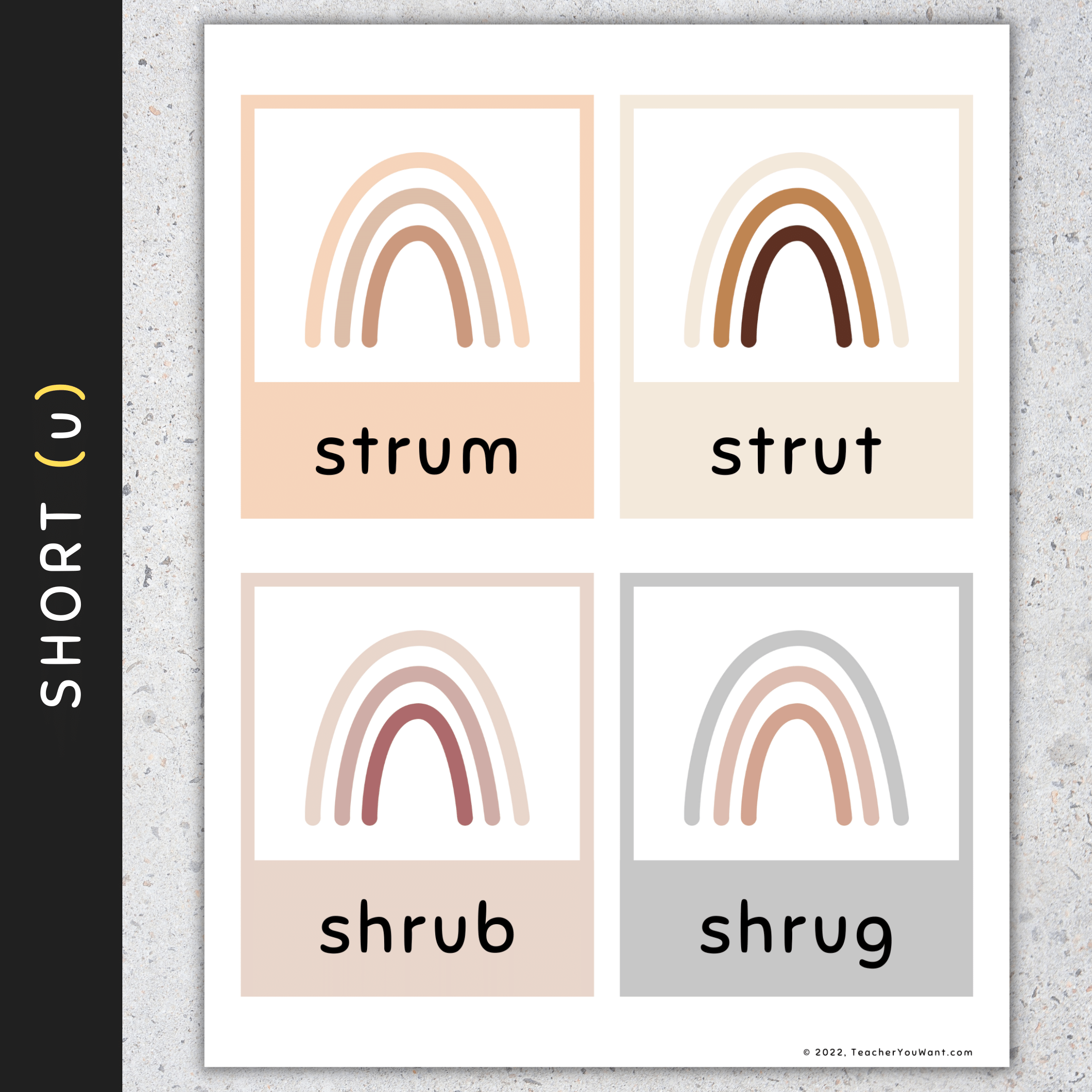 CCCVC Words Flash Cards: Short Vowels (A E I O U), Boho Rainbow, [SET 3 ...