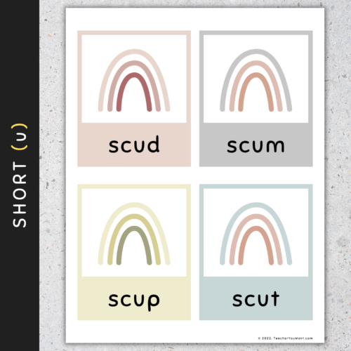 CCVC Words Flash Cards: Short Vowels (A E I O U), Boho Rainbow, [SET 3 ...