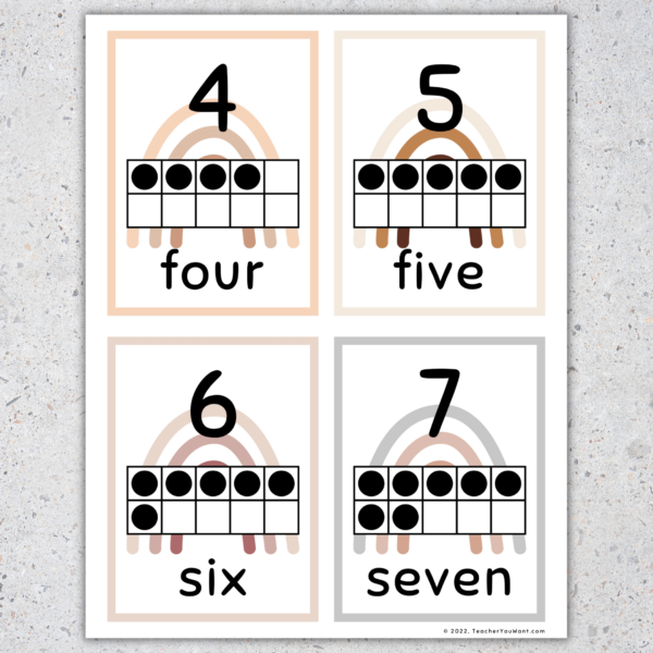 Number Flash Cards 0-20: Number Posters with Ten Frames, Boho Rainbow ...