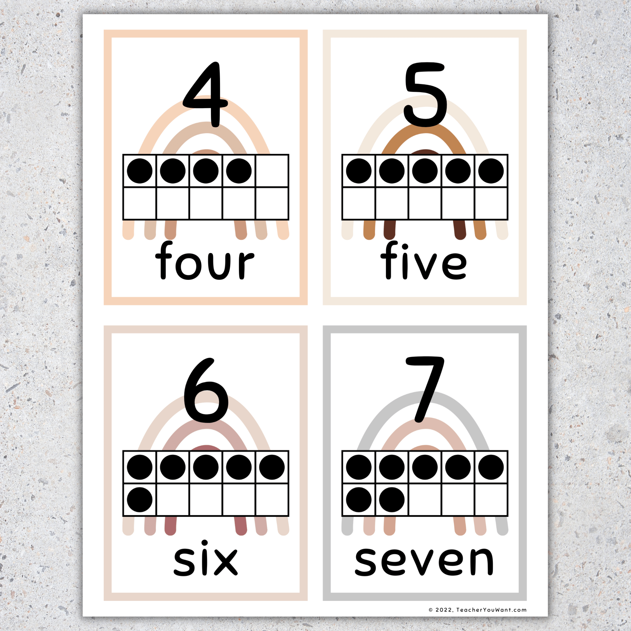 Number Flash Cards 0-20: Number Posters with Ten Frames, Boho Rainbow ...