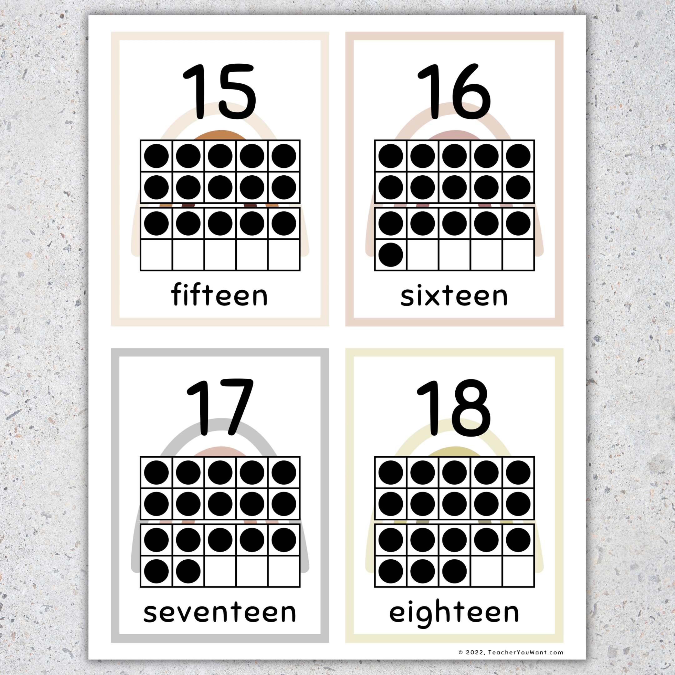 Number Flash Cards 0-20: Number Posters with Ten Frames, Boho Rainbow ...