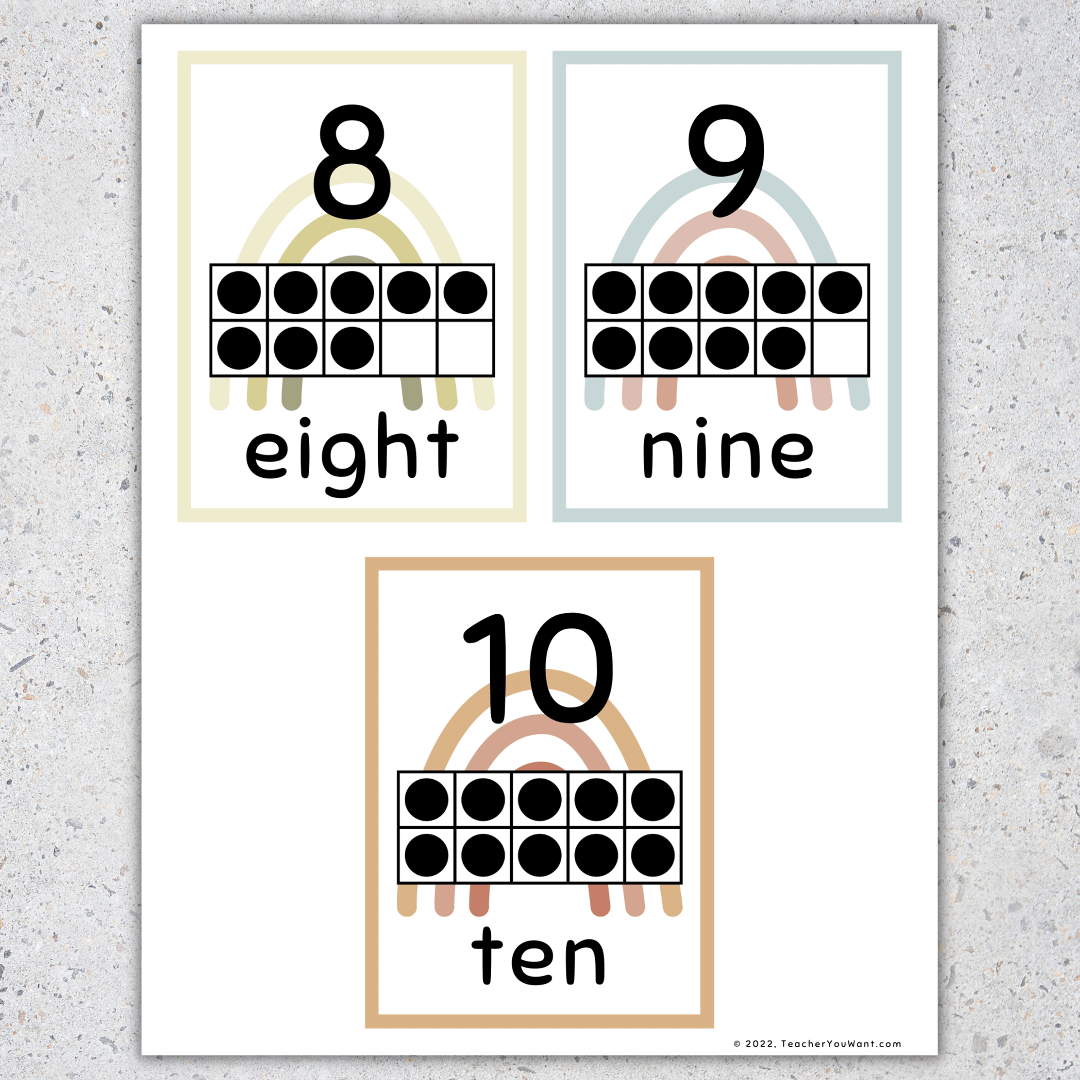 Number Flash Cards 0-20: Number Posters with Ten Frames, Boho Rainbow ...
