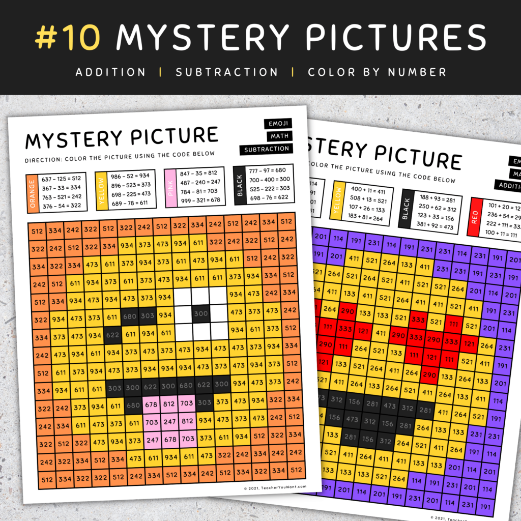 Emoji Mystery Picture: Color By Number, Addition and Subtraction - Made ...