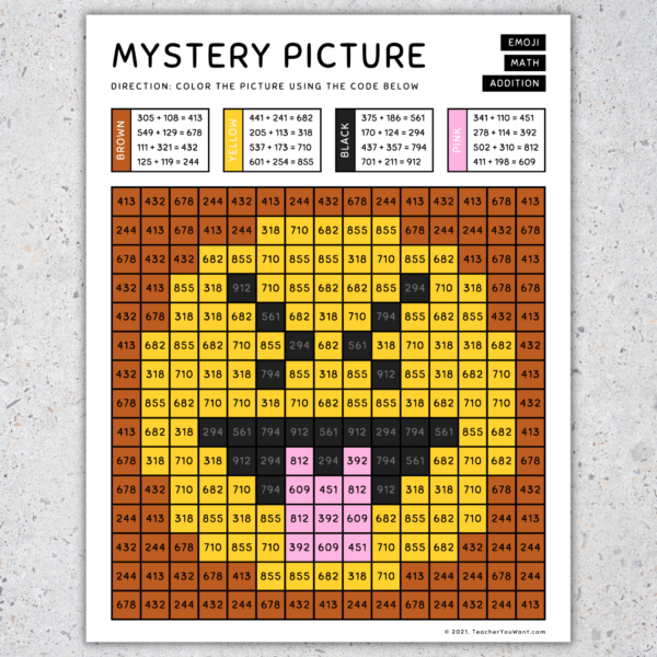 Emoji Mystery Picture: Color By Number, Addition and Subtraction - Made ...