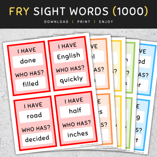 Fry Sight Words Flash Cards: 1000 Sight Words Bundle, I Have Who Has ...