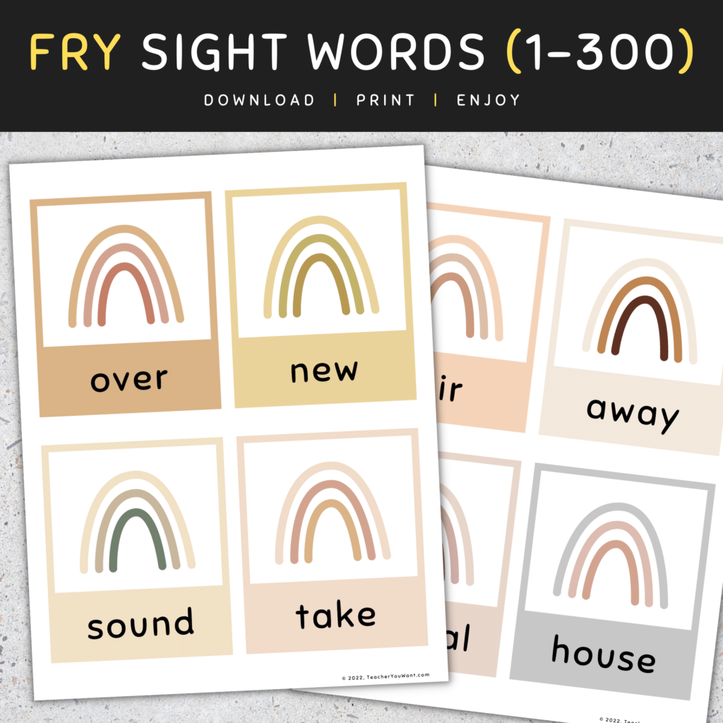 Fry Sight Words Flash Cards: 1-300, Boho Rainbow Sight Words, [SET 3 ...