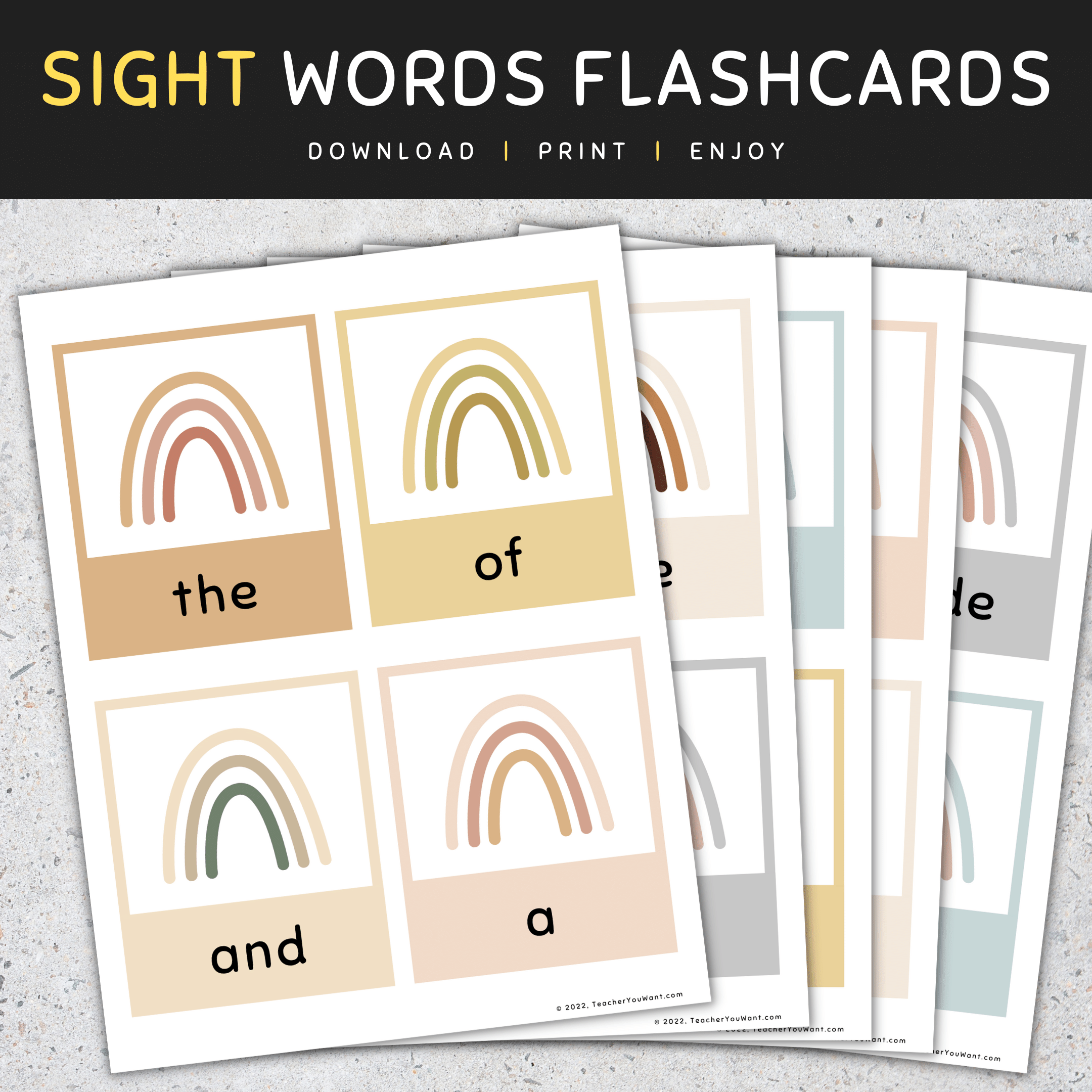 Fry Sight Word Flash Cards: 9th 100, Boho Rainbow Sight Words, [SET 3 ...