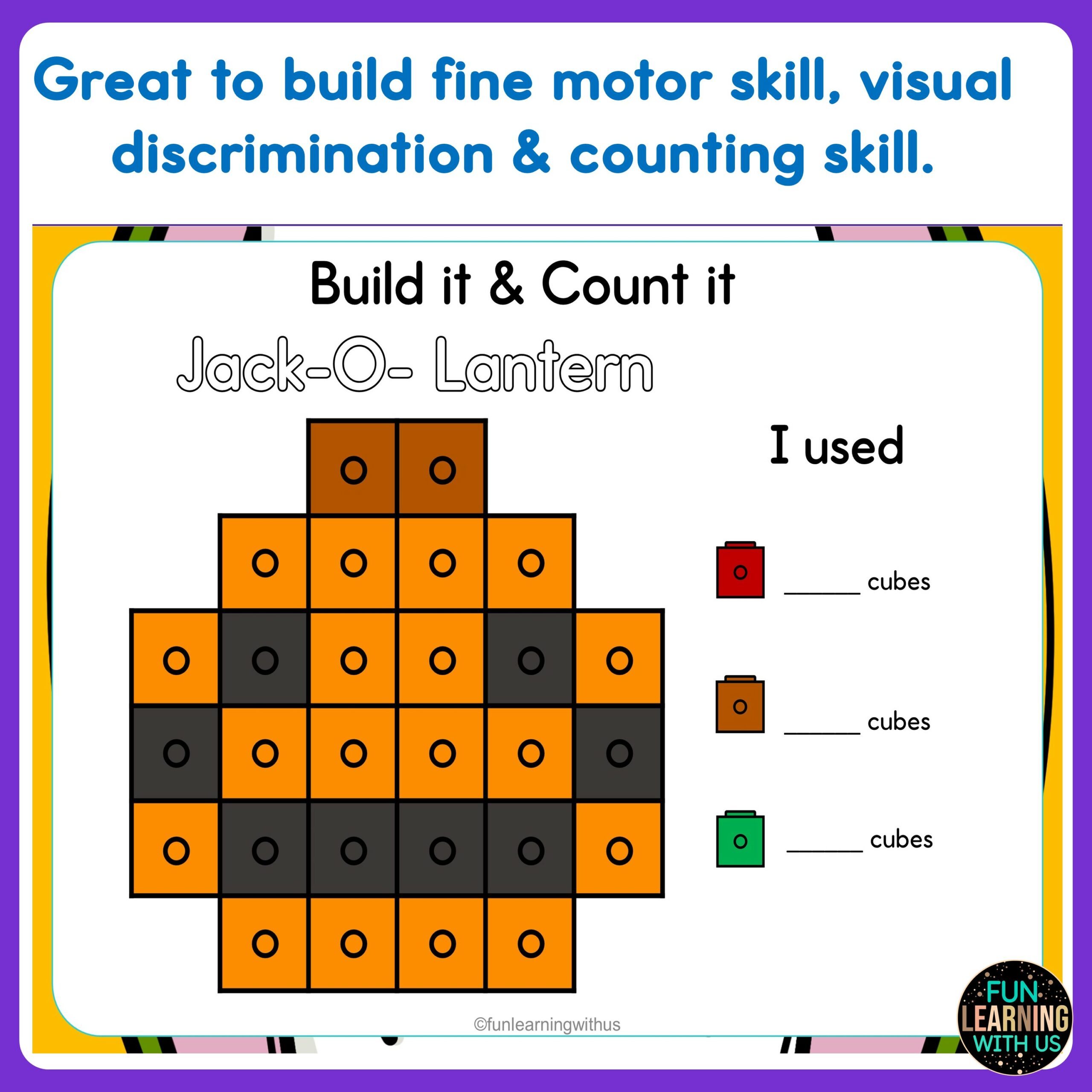 Halloween Linking Cubes Mats | Fine motor Skill Math Center Mats | Made ...