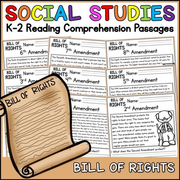Bill of Rights Social Studies Reading Comprehension Passages K-2 | Made ...