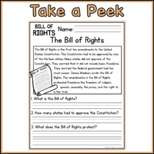 Bill of Rights Social Studies Reading Comprehension Passages K-2 - Made ...