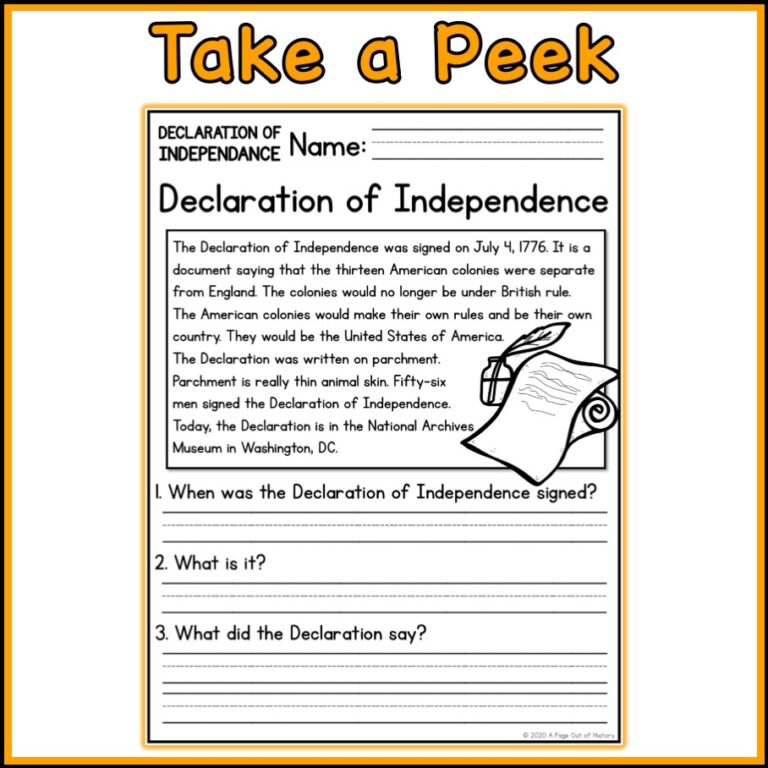 Declaration of Independence Social Studies Reading Comprehension ...