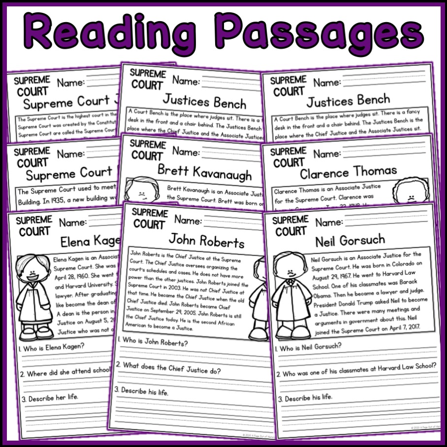 Supreme Court Social Studies Reading Comprehension Passages K-2 | Made ...