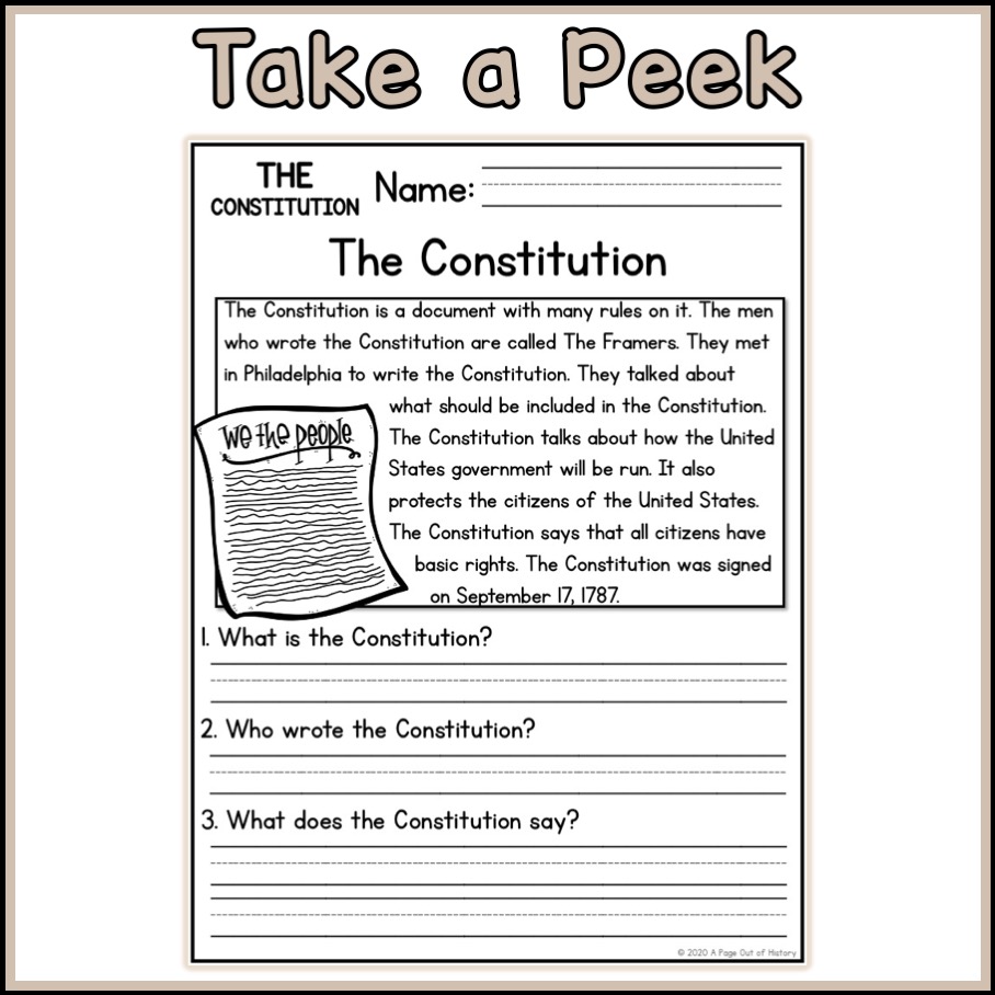 US Constitution Social Studies Reading Comprehension Passages K-2 ...