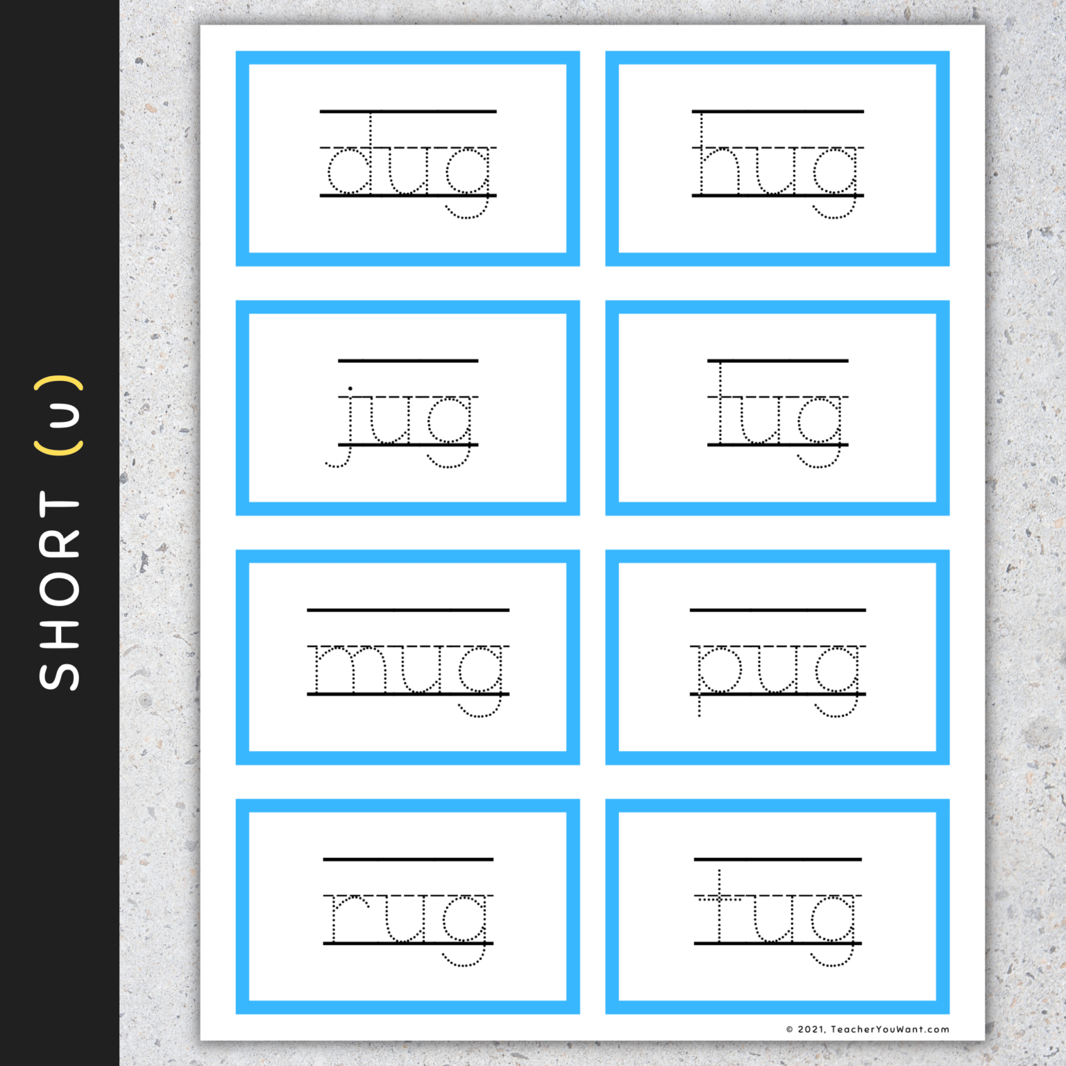 CVC Words Tracing Flashcards: Short Vowels (A E I O U), CVC Words List ...