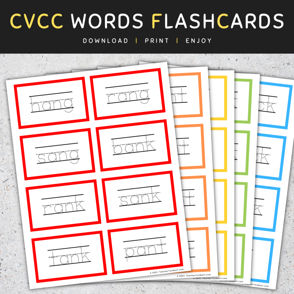 CVCC Words Tracing Flashcards: Short Vowels (A E I O U), CVCC Words ...