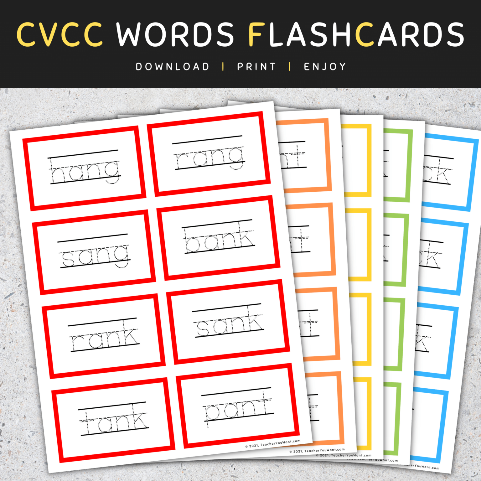 CVCC Words Tracing Flashcards: Short Vowels (A E I O U), CVCC Words ...