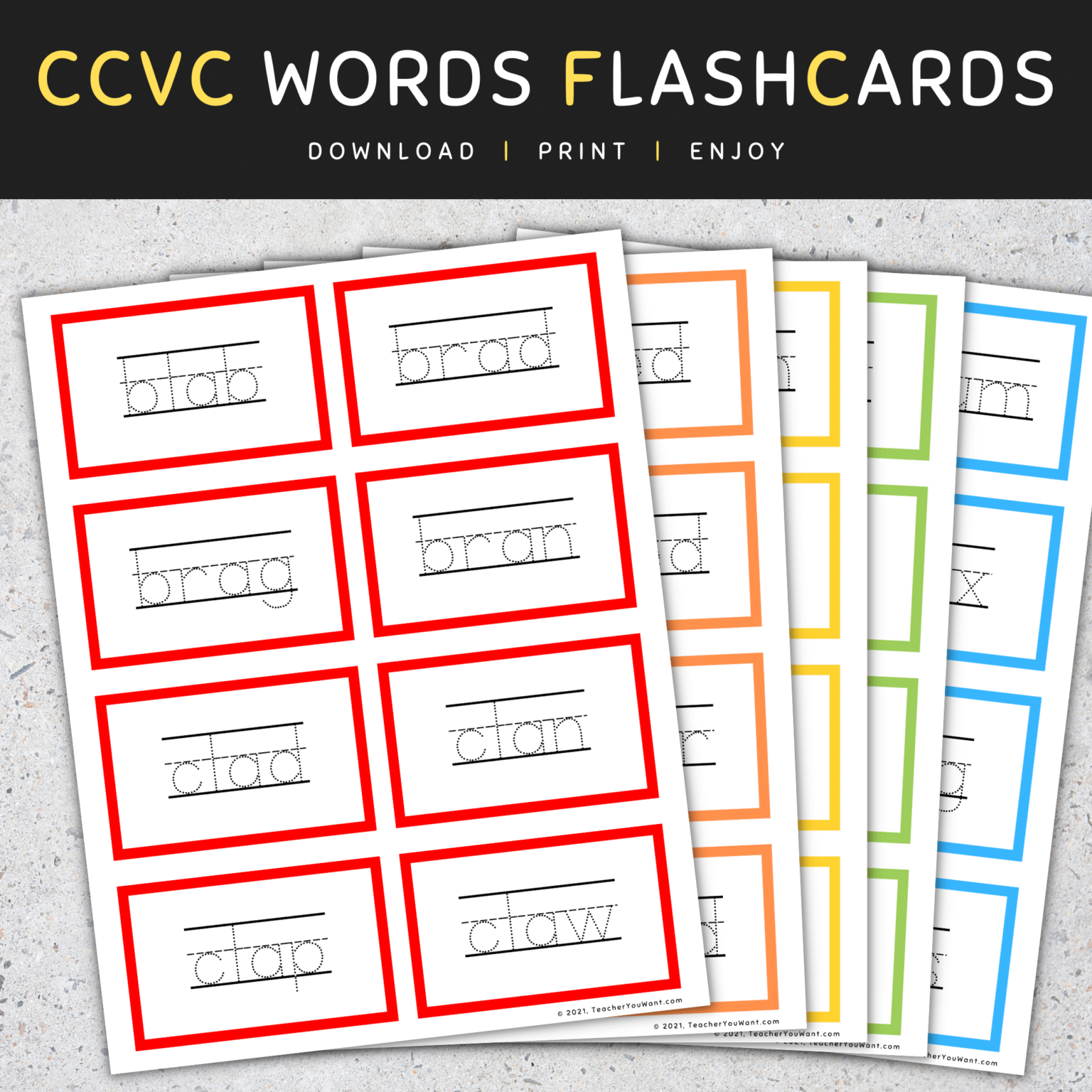 CVC Words Tracing Flashcards: Short Vowels (A E I O U), CVC Words List ...
