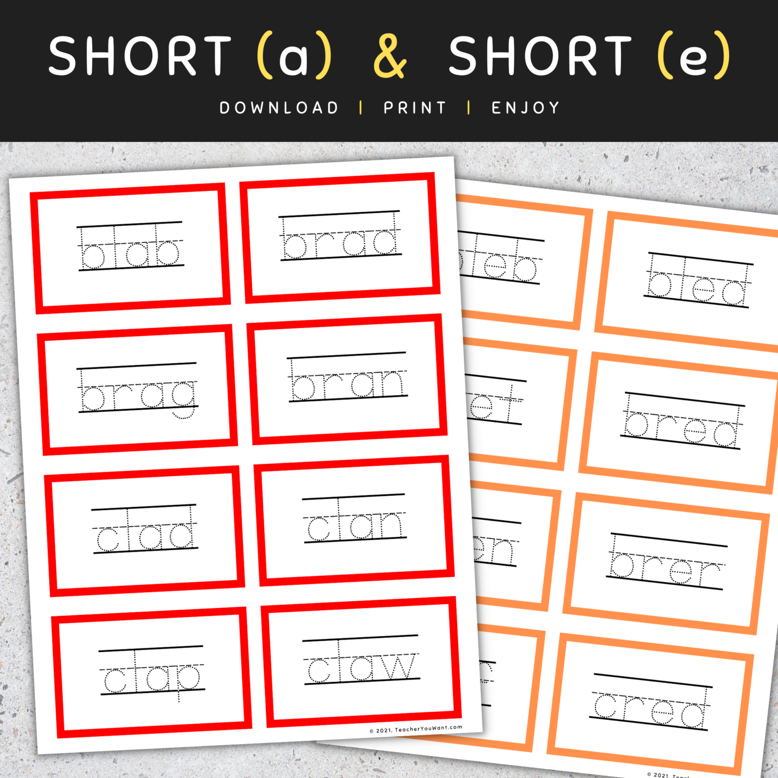 CCVC Words Tracing Flashcards: Short Vowels (A E I O U), CCVC Words ...