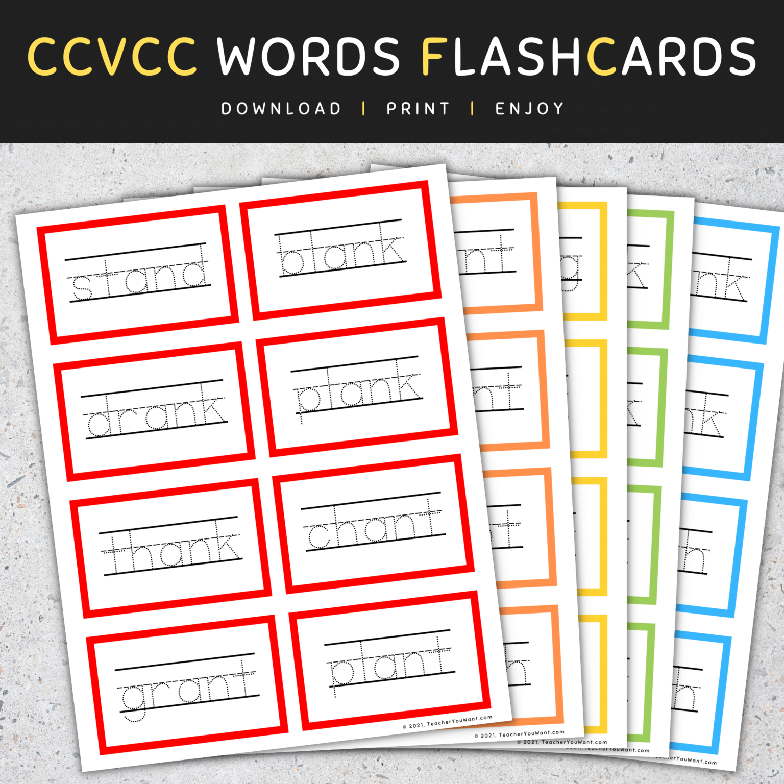 CCVCC Words Tracing Flashcards: Short Vowels (A E I O U), CCVCC Words ...